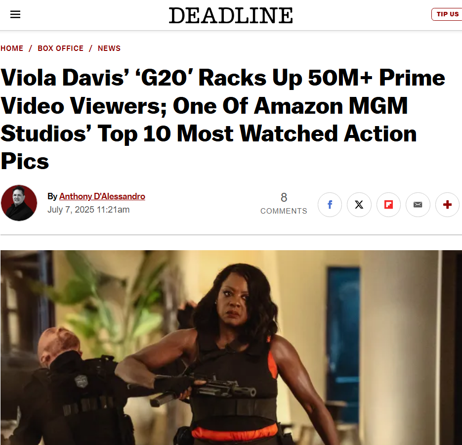 기사 - 60대 할리우드 늦깎이 배우, 이미화를 만나다 1: 아마존 1위 "G20", 한국 영부인이 테러리스트와 맞짱을?